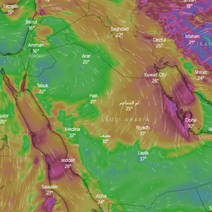 Saudi Arabia Active Winds Raise Dust And Dust In The East And Center