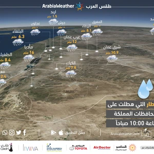 الأردن كميات الهطول المطري حتى الساعة 1000 صباح اليوم الإثنين 25 3