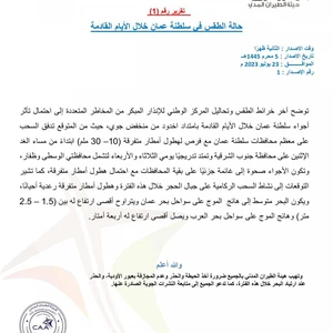 هام الأرصاد العمانية تصدر التقرير رقم 1 حول فرص الأمطار خلال الأيام